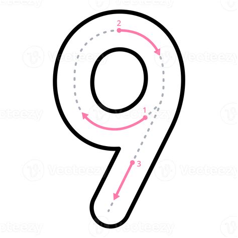 How To Write Number 9 With Tracing Guide 20047435 Png