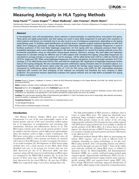 Pdf Measuring Ambiguity In Hla Typing Methods Pdf Measuring Ambiguity In Hla Typing Methods