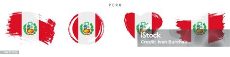 페루 손으로 그린 그런 지 스타일 플래그 아이콘 세트입니다 무료 브러시 스트로크 플랫 벡터 일러스트 레이 션 흰색 절연 거친에 대한 스톡 벡터 아트 및 기타 이미지 Istock