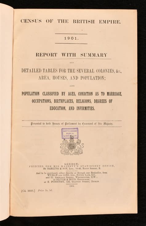 Census Of The British Empire 1901 Report With Summary By Anonymous
