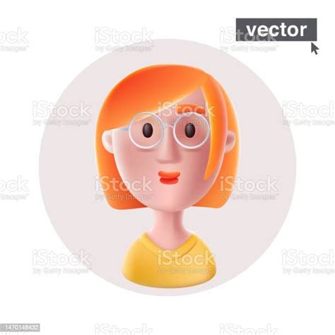 원형 프레임에 안경 아바타를 쓴 젊은 웃는 빨간 머리 여자 만화 스타일의 현실적인 3d 벡터 캐릭터 그림 3d 안경에 대한 스톡 벡터 아트 및 기타 이미지 Istock