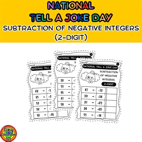 National Tell A Joke Day Math Subtraction Negative Integers 2 Digit