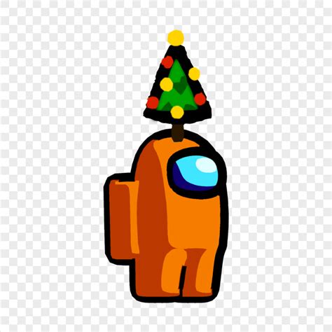 Hd Orange Among Us Crewmate Character With Christmas Tree Hat Png