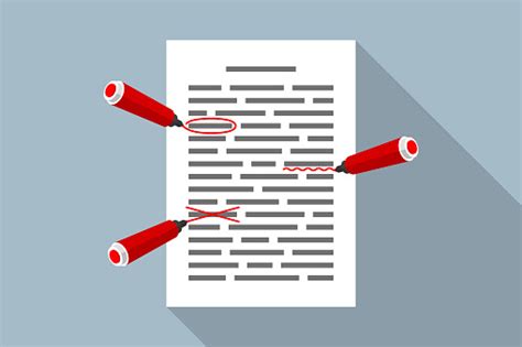Ilustración De Document With Red Markings And Markers Text Checking And