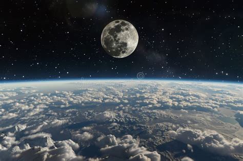 Ai Generative View of the Moon and Earth from Space Stock Illustration - Illustration of space ...