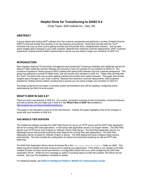 Helpful Hints For Transitioning To Sas 94