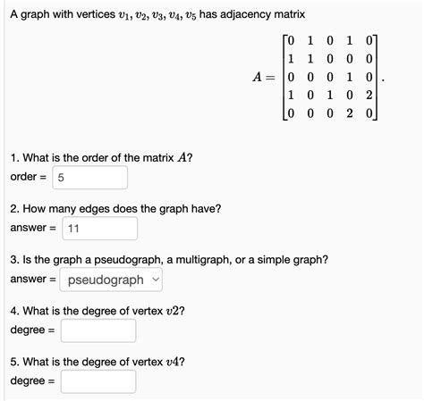 solved a graph with vertices v1 v2 v3 v4 v5 has adjacency