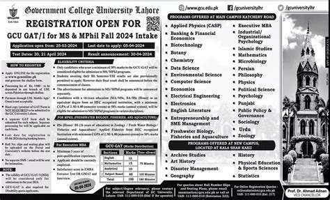 Gcu Lahore Kala Shah Kaku Campus Admission 2024 Online Apply For Master Ms Degree Courses
