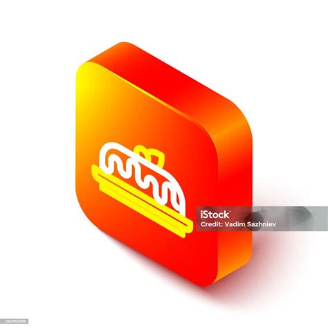 흰색 배경에 격리 된 등색 선 케이크 아이콘 생일 축하해요 주황색 정사각형 버튼 벡터 3차원 형태에 대한 스톡 벡터 아트 및 기타 이미지 3차원 형태 공휴일 귀여운