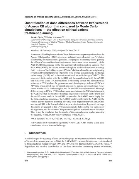 Pdf Quantification Of Dose Differences Between Two Versions Of Acuros