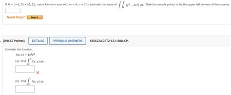 solved if r [−1 3]×[0 2] use a riemann sum with m 4 n 2 to