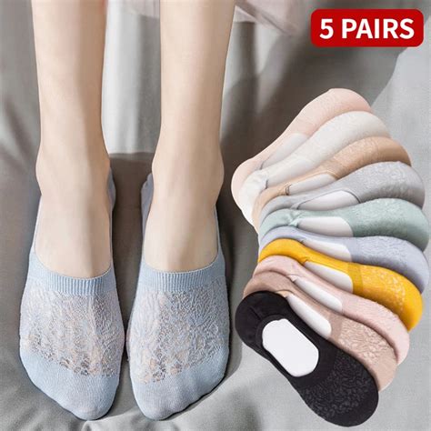 보이지 않는 발목 비 슬립 보트 양말 여성용 발목 로우 보트 양말 통기성 5 짝묶음 Aliexpress