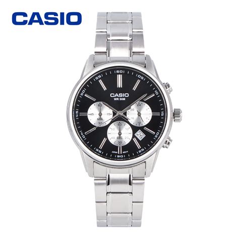 【楽天市場】casio カシオ カシオスタンダード チープカシオ チプカシ腕時計 時計 メンズ クオーツ アナログ クロノグラフ ステンレス メタル シルバー ブラック Mtp E515d