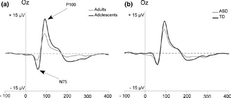 grand average erp waveforms at oz electrode a age group effect