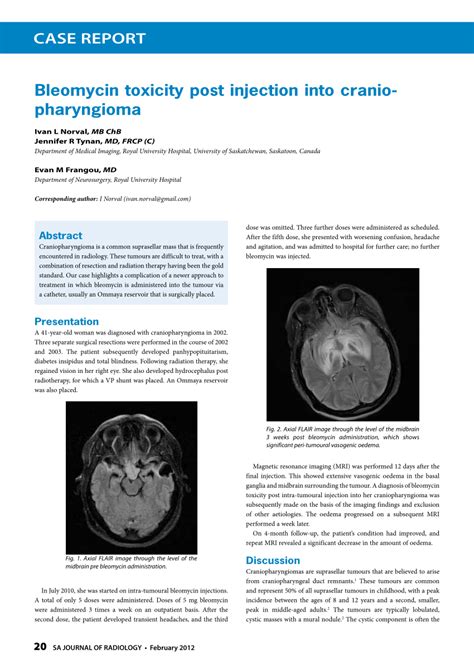 Pdf Bleomycin Toxicity Post Injection Into Craniopharyngioma