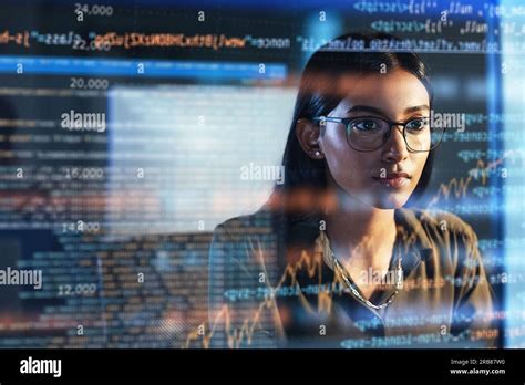 Software Coding Hologram And Woman In Data Analytics Information