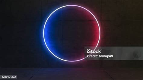 네온 원형 링 3d 렌더링제품 디스플레이 영역 개념 0명에 대한 스톡 사진 및 기타 이미지 0명 3차원 형태 강단 Istock