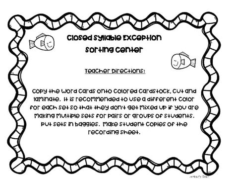 Closed Syllable Exception Sorting And Recording Center Ild Ind Old