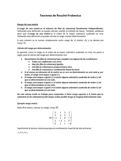 Teorema De Rouché Frobenius Pdf Determinante Matriz Matemáticas