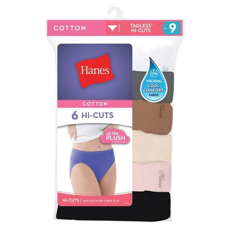 Hanes P543wb Womens Plus Cotton Hi Cut Panties Size 11 Assorted