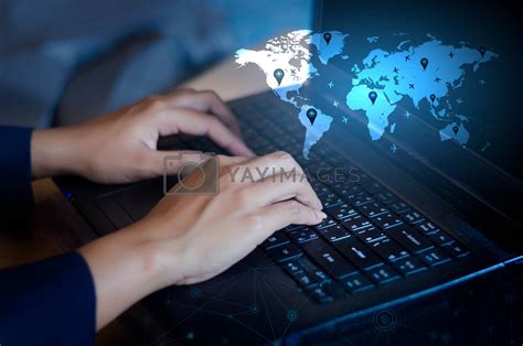 Press Enter Button On The Computer Business Logistics Communication Network World Map Send
