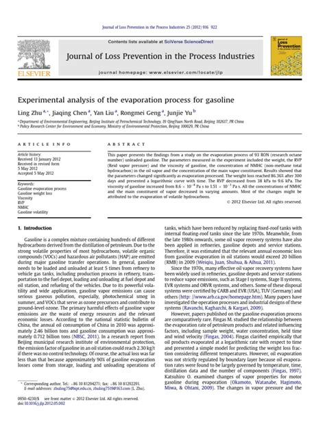 Experimental Analysis Of The Evaporation Process For Gasoline Pdf Gas Chromatography Gasoline
