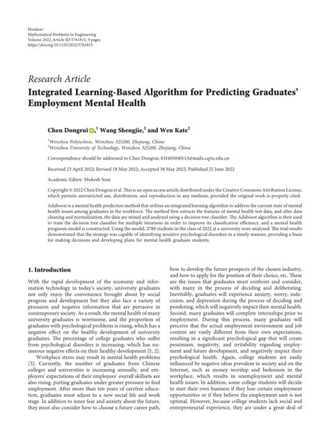 Pdf Integrated Learning Based Algorithm For Predicting Graduates Employment Mental Health