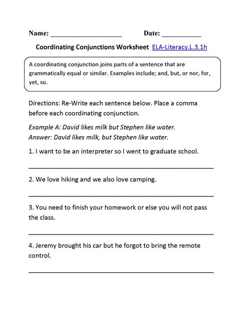 Coordinating Conjunctions Worksheet 1 L31 L31 English 3rd Grade English Worksheets