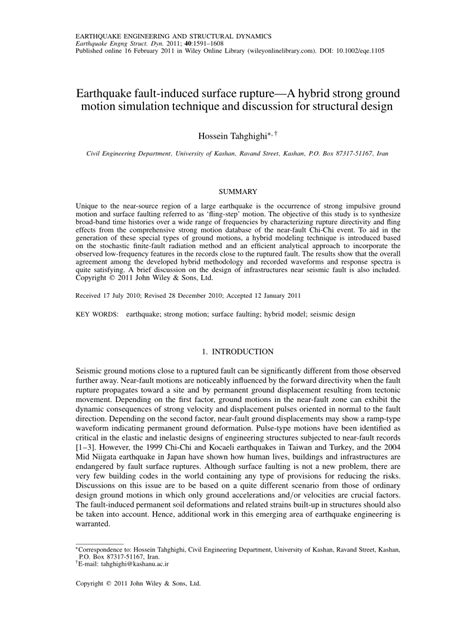 Pdf Earthquake Fault‐induced Surface Rupture—a Hybrid Strong Ground Motion Simulation