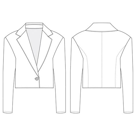 Premium Vector Single Button V Neck Long Sleeve Short Blazer Jacket Template Technical Drawing