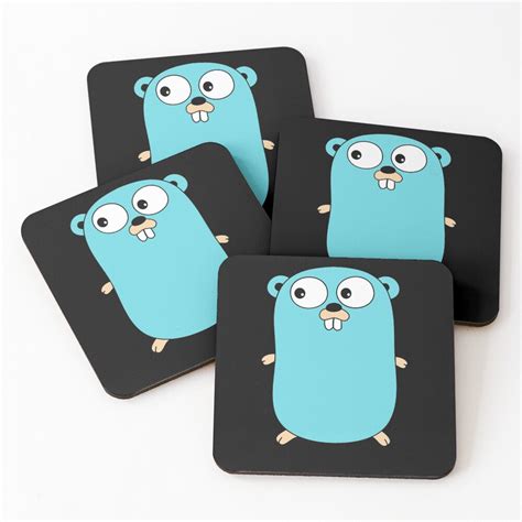 The Go Gopher Official Golang Logo Black Coasters Set Of 4 For
