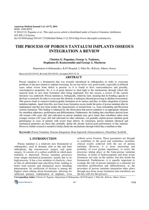 Pdf The Process Of Porous Tantalum Implants Osseous Integration A Review
