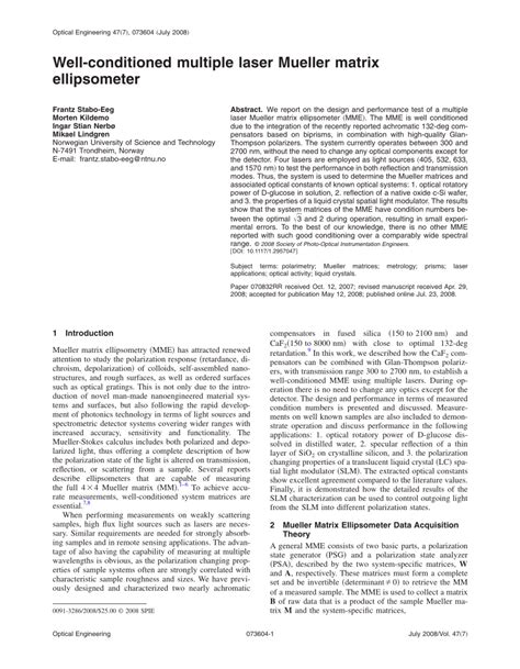 Pdf Well Conditioned Multiple Laser Mueller Matrix Ellipsometer