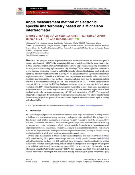 Pdf Angle Measurement Method Of Electronic Speckle Interferometry Based On A Michelson