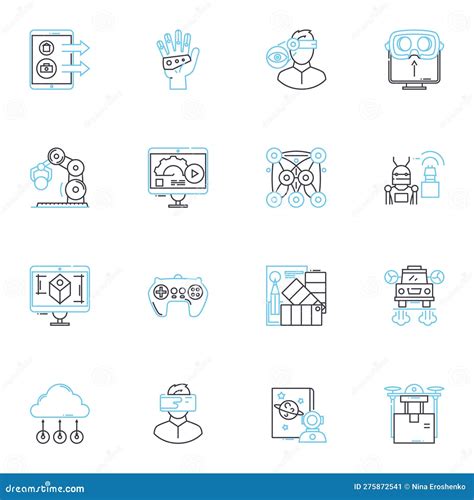 Nanotechnology Line Icons Collection Innovation Microscopic Nanoparticles Future Precision