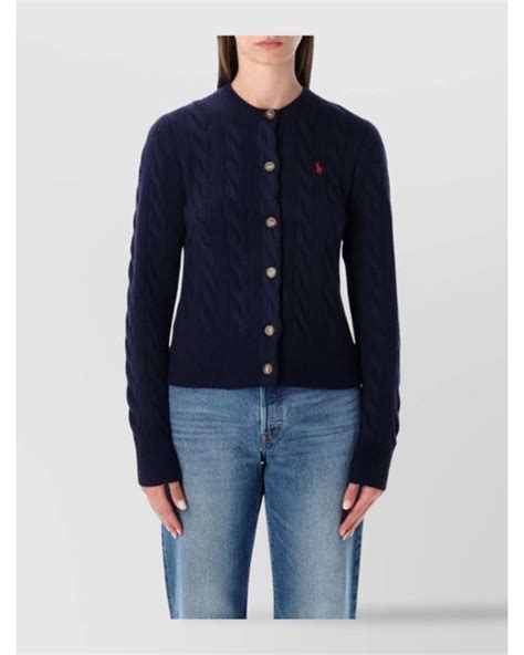 Polo Ralph Lauren Cable Knit Slim Fit Cardigan In Blue Lyst