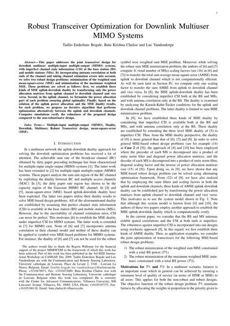 Pdf Robust Transceiver Optimization For Downlink Multiuser Mimo Systems