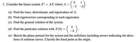 Solved Consider The Linear System X Ax Where A 0 1
