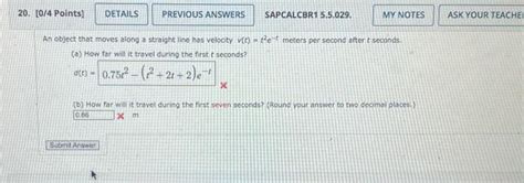 solved an object that moves along a straight line has