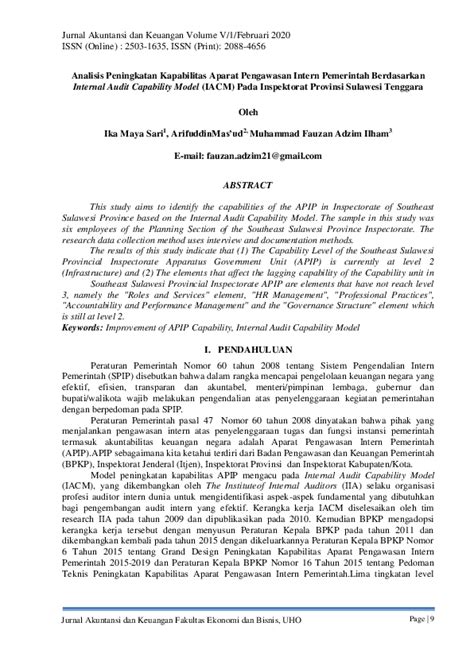 Pdf Analisis Peningkatan Kapabilitas Aparat Pengawasan Intern Pemerintah Berdasarkan Internal