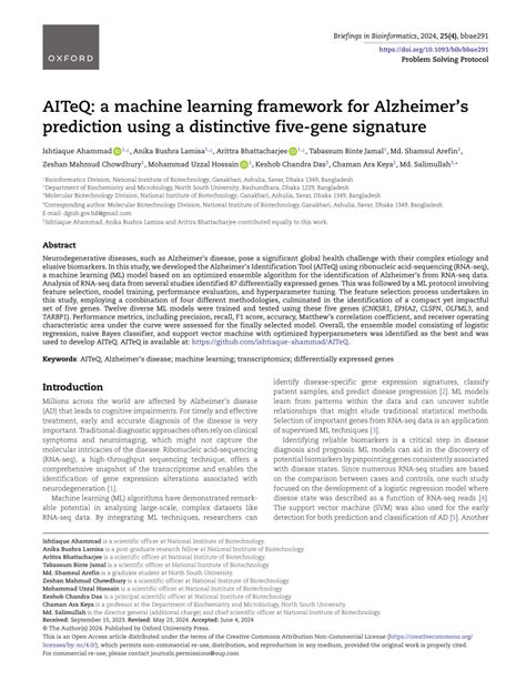 Pdf Aiteq A Machine Learning Framework For Alzheimers Prediction Using A Distinctive Five
