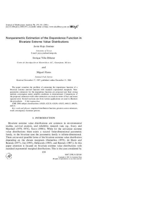 Pdf Nonparametric Estimation Of The Dependence Function In Bivariate