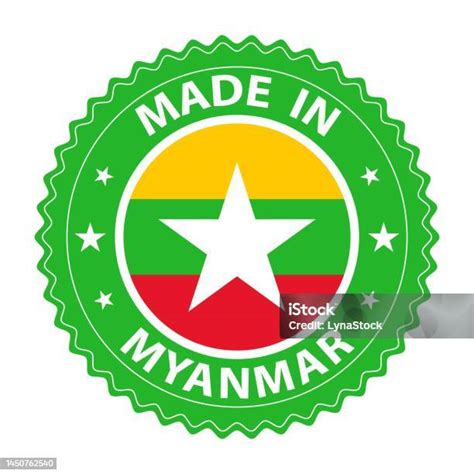 미얀마 배지 벡터에서 만든 별과 국기가 있는 스티커 흰색 배경에 격리된 기호입니다 개념 기호에 대한 스톡 벡터 아트 및 기타