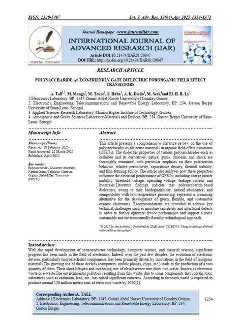 Polysaccharide As Eco Friendly Gate Dielectric Fororganic Field Effect