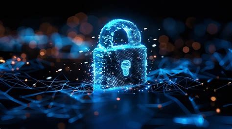 Digital Blue Padlock Icon Made Of Glowing Particles For Encryption Cyber Security Privacy