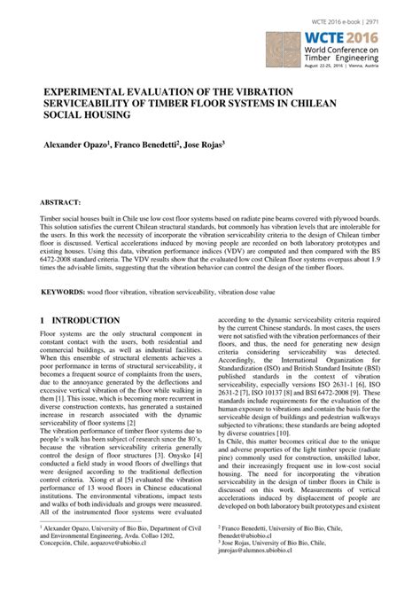 Pdf Experimental Evaluation Of The Vibration Serviceability Of Timber Floor Systems In Chilean