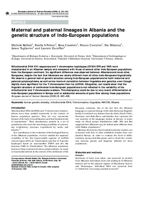Pdf Maternal And Paternal Lineages In Albania And The Genetic Structure Of Indo European
