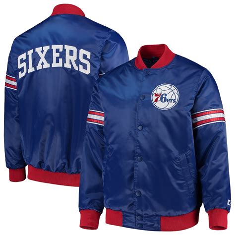 Mens Philadelphia 76ers Starter Royal The Draft Pick Varsity Satin Full Snap Jacket