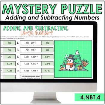 Christmas Adding And Subtracting Large Numbers Digital Mystery Puzzle