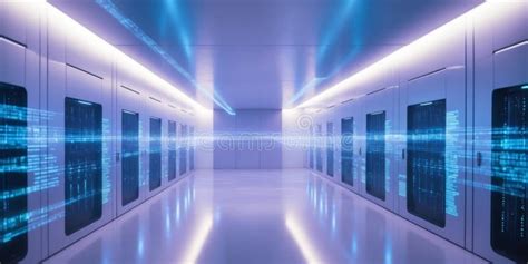 Futuristic Data Center Server Room With Glowing Digital Code Stock Image Image Of Text